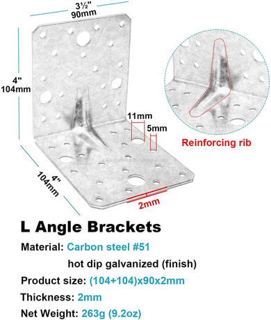 4 Packs 4 Inches Steel L Angle Brackets 90 Degree Heavy Duty Corner ...